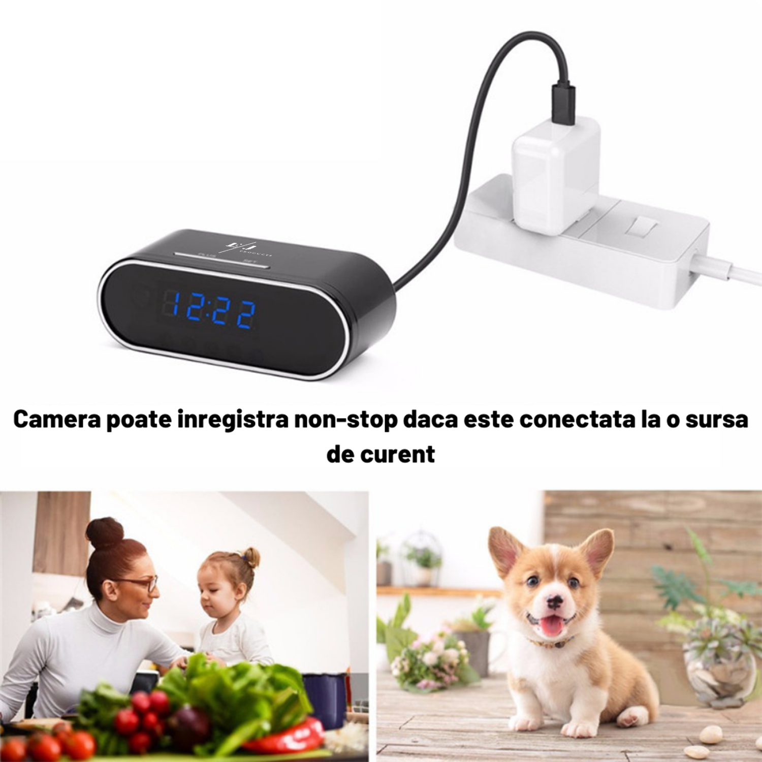 Ceas cu camera inteligenta spion, EJ Products Wi-Fi, HD, 16GB ...