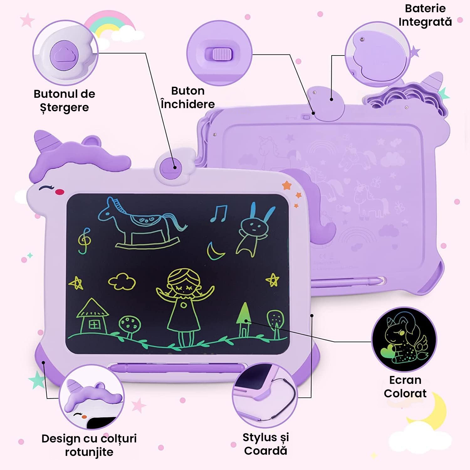 Tableta LCD desen si scris pentru copii, cu ecran colorat, 8.5 inch ...