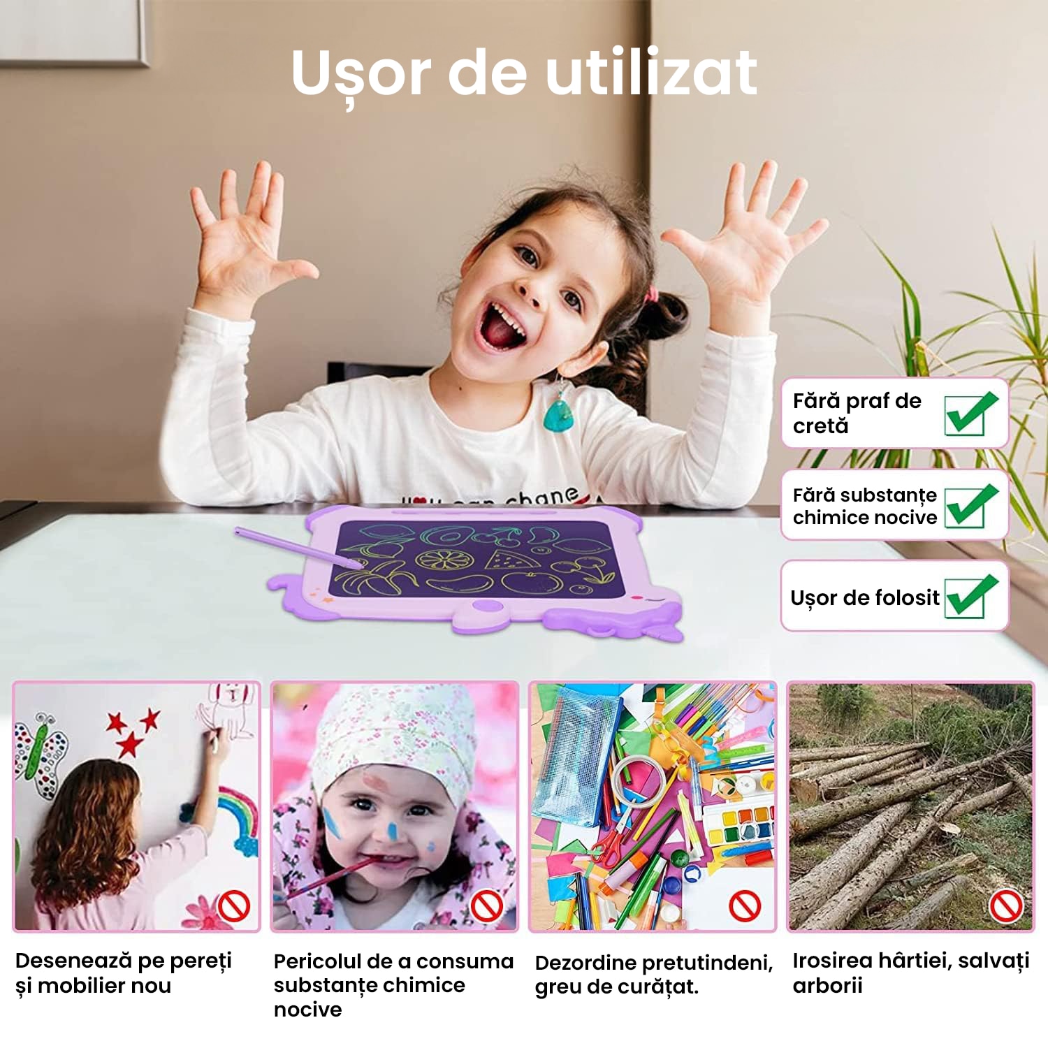 Tableta LCD desen si scris pentru copii, cu ecran colorat, 8.5 inch ...