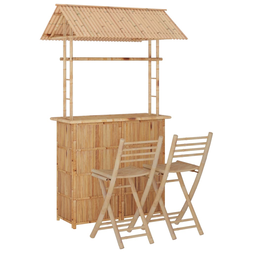 Set mobilier bar Zakito Europe, bambus, pliabil, cu acoperis, natural ...