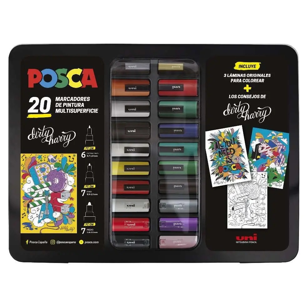 Set 20 Carioci POSCA UNI Mitsubishi Dirty Harry, mapa metalica, vopsea ...