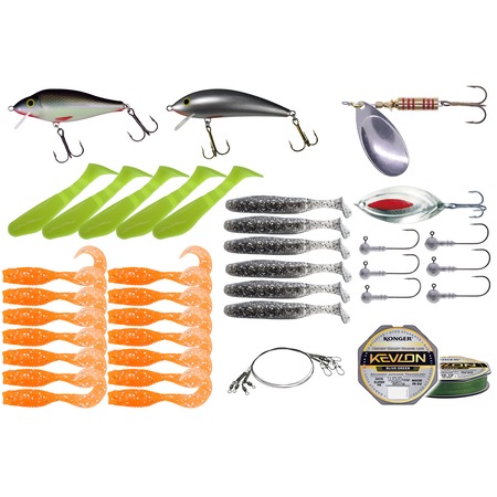 Set 40 piese pentru pescuitul la stiuca, salau sau somn Mix2: 25 naluci ...