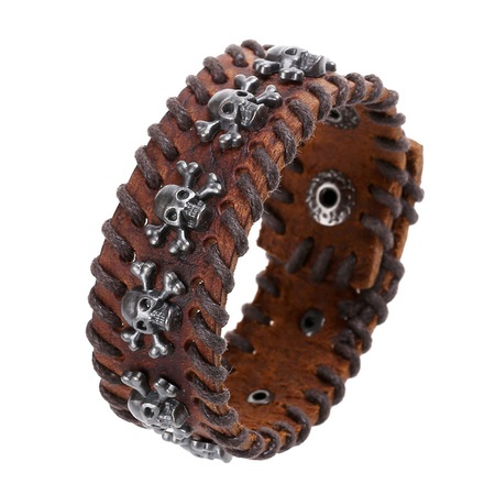 Bratara din piele ecologica cu pandantive cap de schelet, model ...