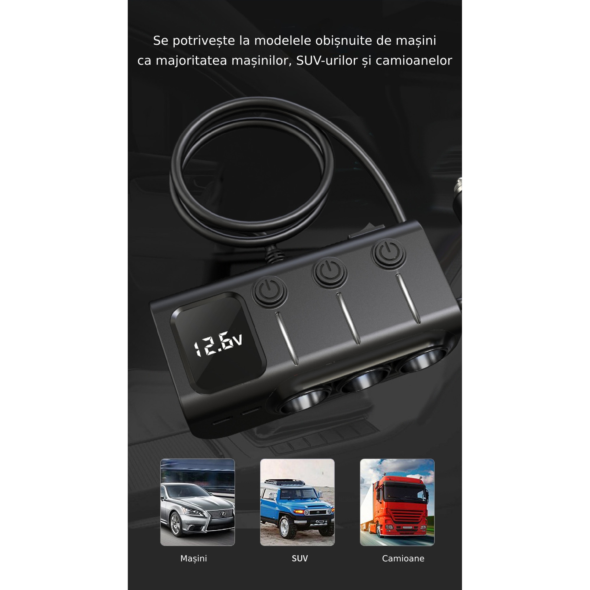 Prelungitor Priza Bricheta Auto cu 8 iesiri Multiplicator 12/24V, 120W ...