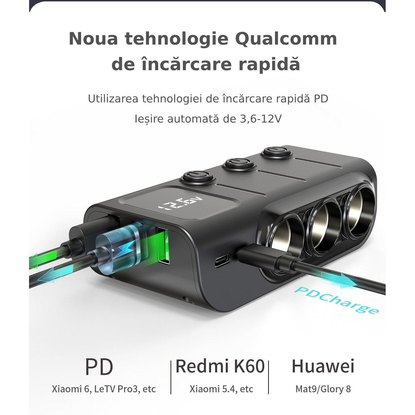 Prelungitor Priza Bricheta Auto cu 8 iesiri Multiplicator 12/24V, 120W ...