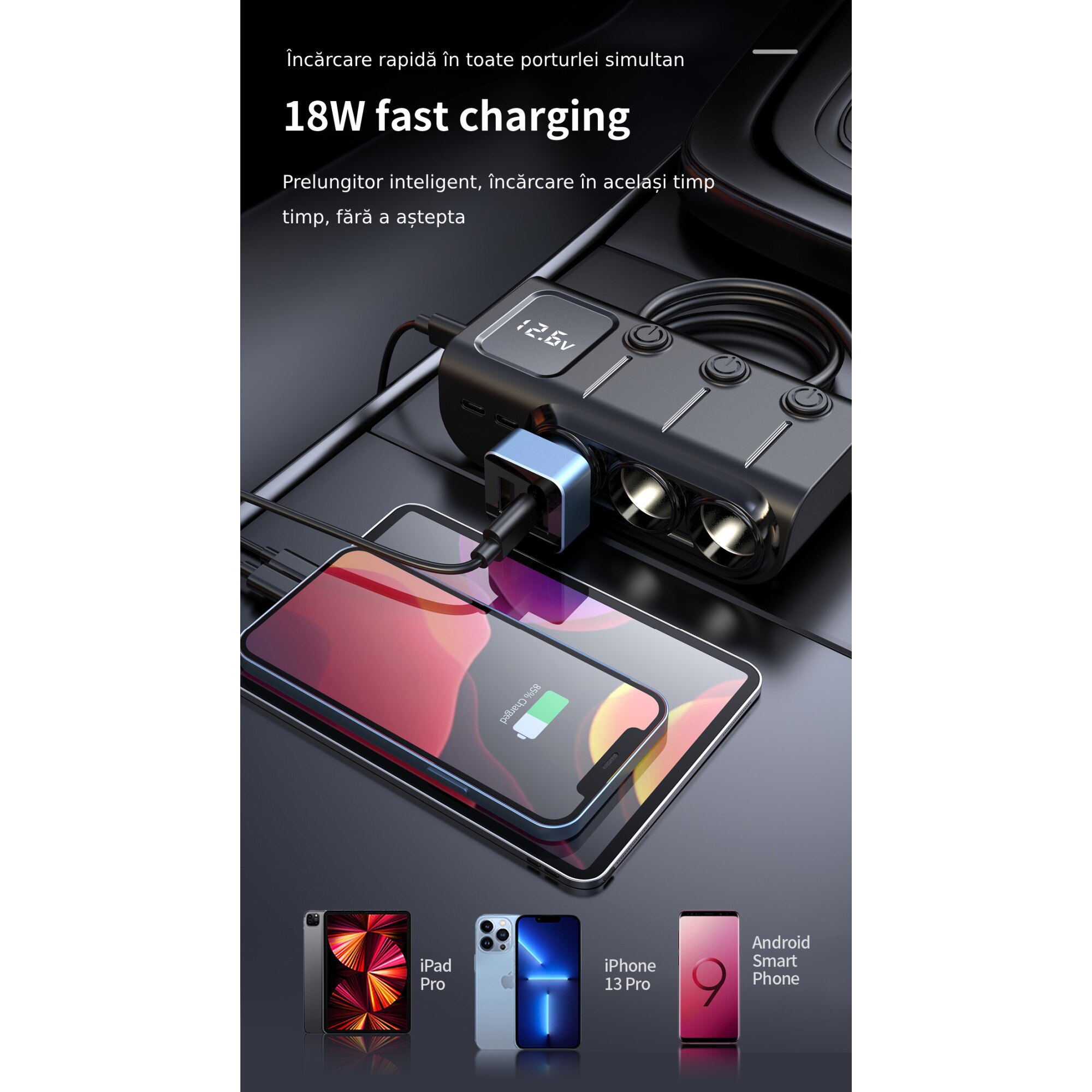 Prelungitor Priza Bricheta Auto cu 8 iesiri Multiplicator 12/24V, 120W ...