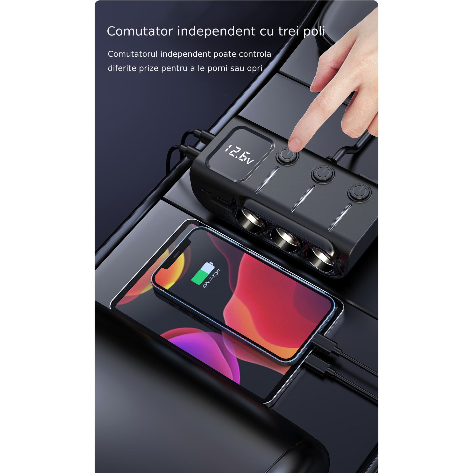 Prelungitor Priza Bricheta Auto cu 8 iesiri Multiplicator 12/24V, 120W ...