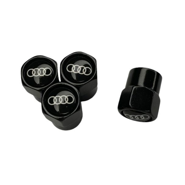 Set 4 capacele pentru ventil auto din aluminiu, Hexagon, Audi, Negru ...