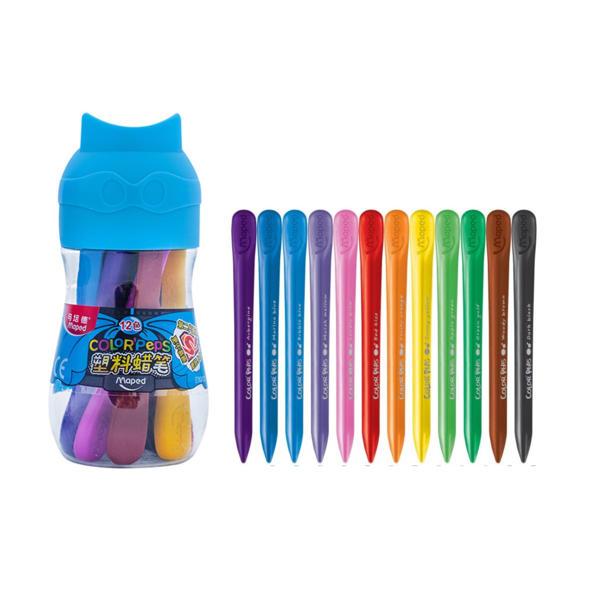 Set creioane colorate cerate din plastic Maped PlastiClean, 12 culori ...