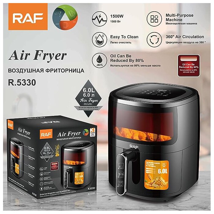 Friteuza Air Fryer RAF R.5330B cu aer cald, Fara ulei, 6 litri, Sticla ...
