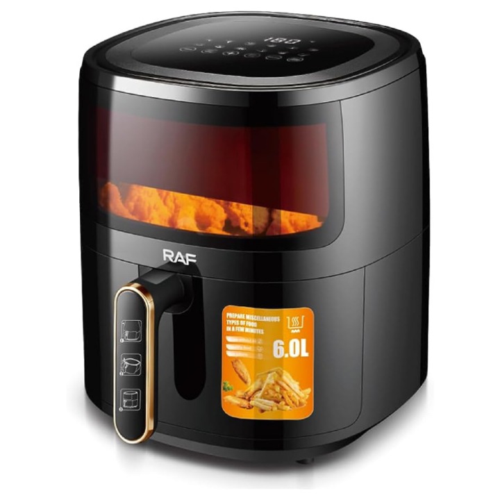 Friteuza Air Fryer RAF R.5330B cu aer cald, Fara ulei, 6 litri, Sticla ...