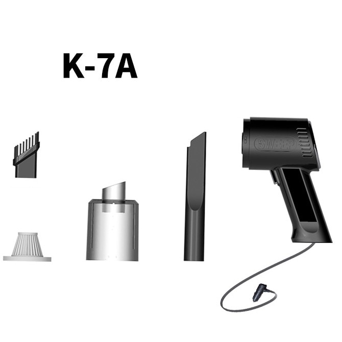 Hordozható vezeték nélküli porszívó, Flippy, K7A pisztoly típusú, otthonra és autóhoz, autókábel ...