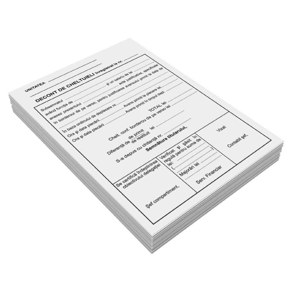 Decont cheltuieli deplasare, A5, 50 file, fata-verso, 3 bucati/set ...