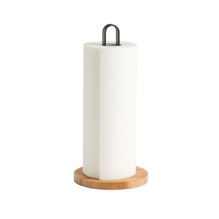 Suport rola de hartie din bambus si metal, 31, 5 cm, Kitchen Roll ...