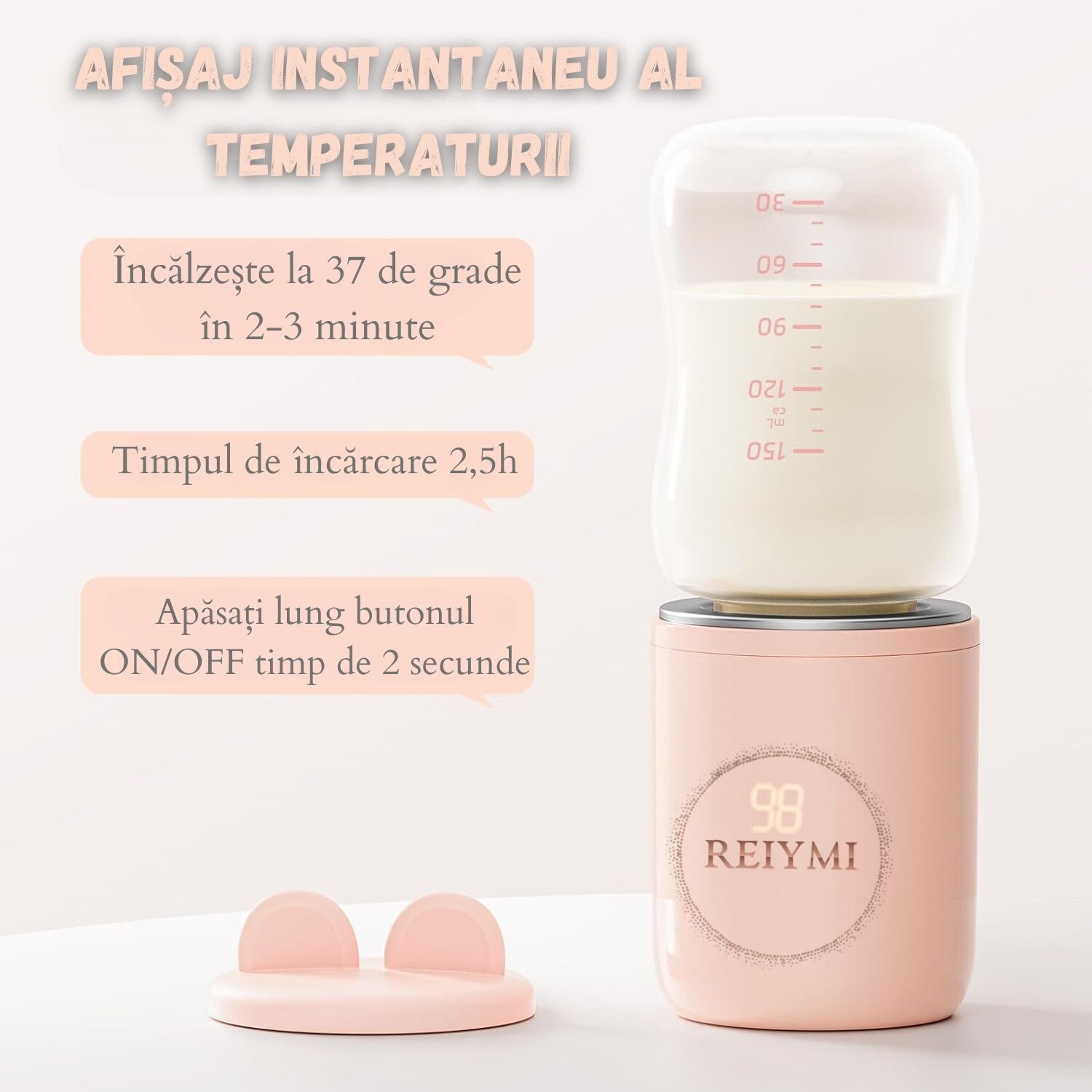 Incalzitor Portabil pentru lapte Reiymi®, 3 Adaptoare biberon Incluse ...