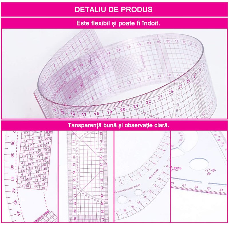 Set instrumente masurat, 7 bucati, Pentru sabloane de cusut, croitorie ...