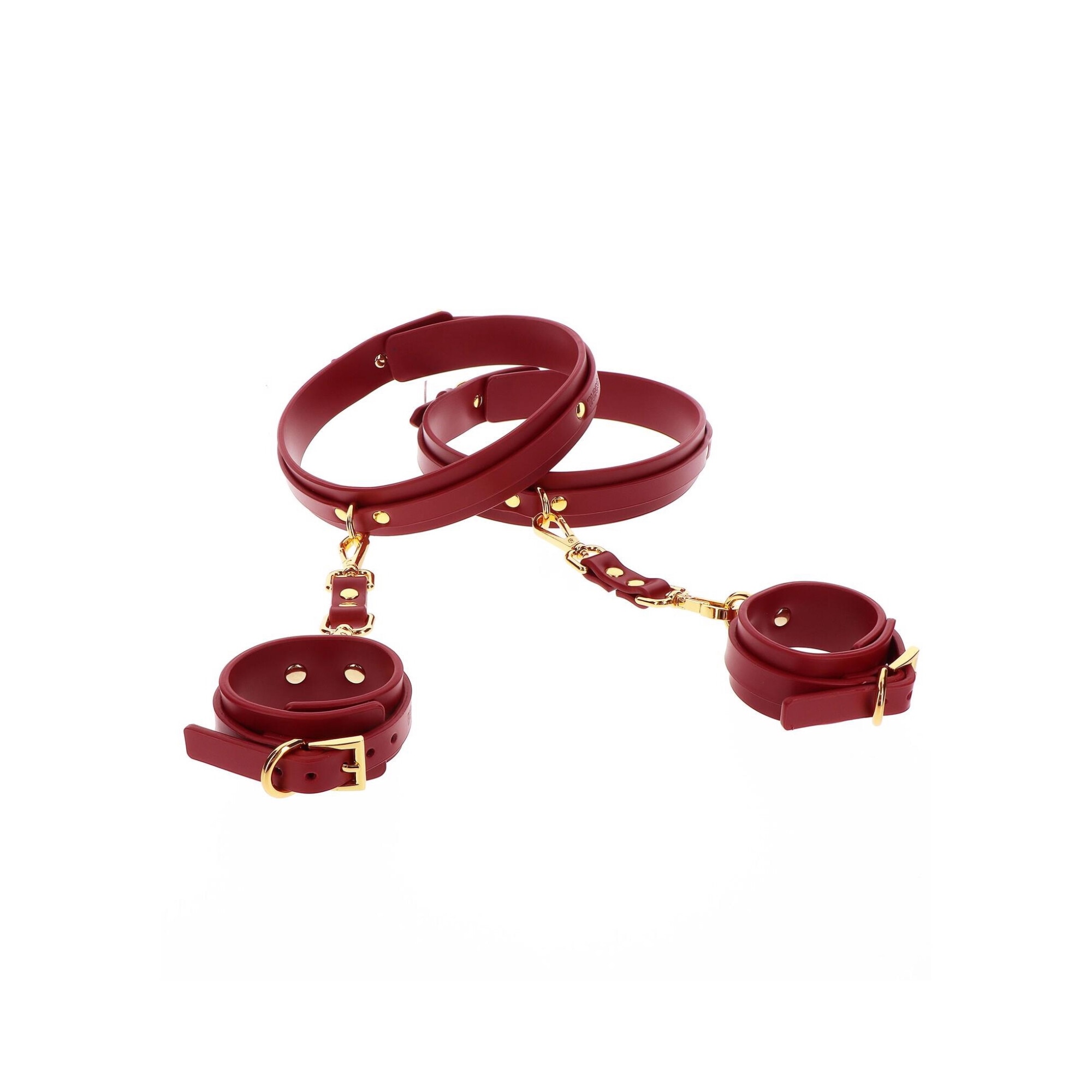 Set BDSM TABOOM Mansete Incheietura-Coapsa, piele vegana neagra, 29/70 ...
