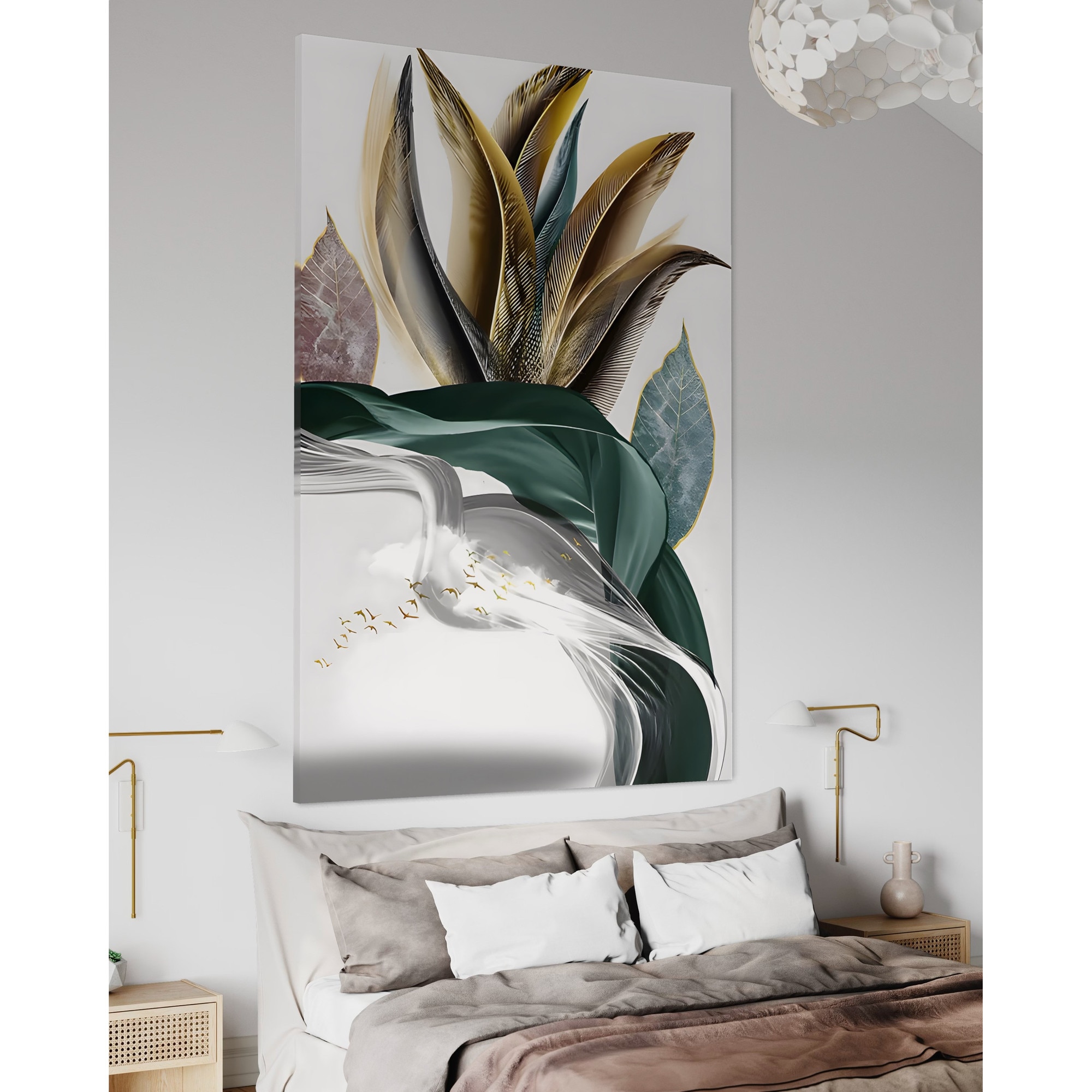 Tablou Canvas Premium, LuxCanva® A1500, Green Leaf, 80 X 120 CM, Panza ...