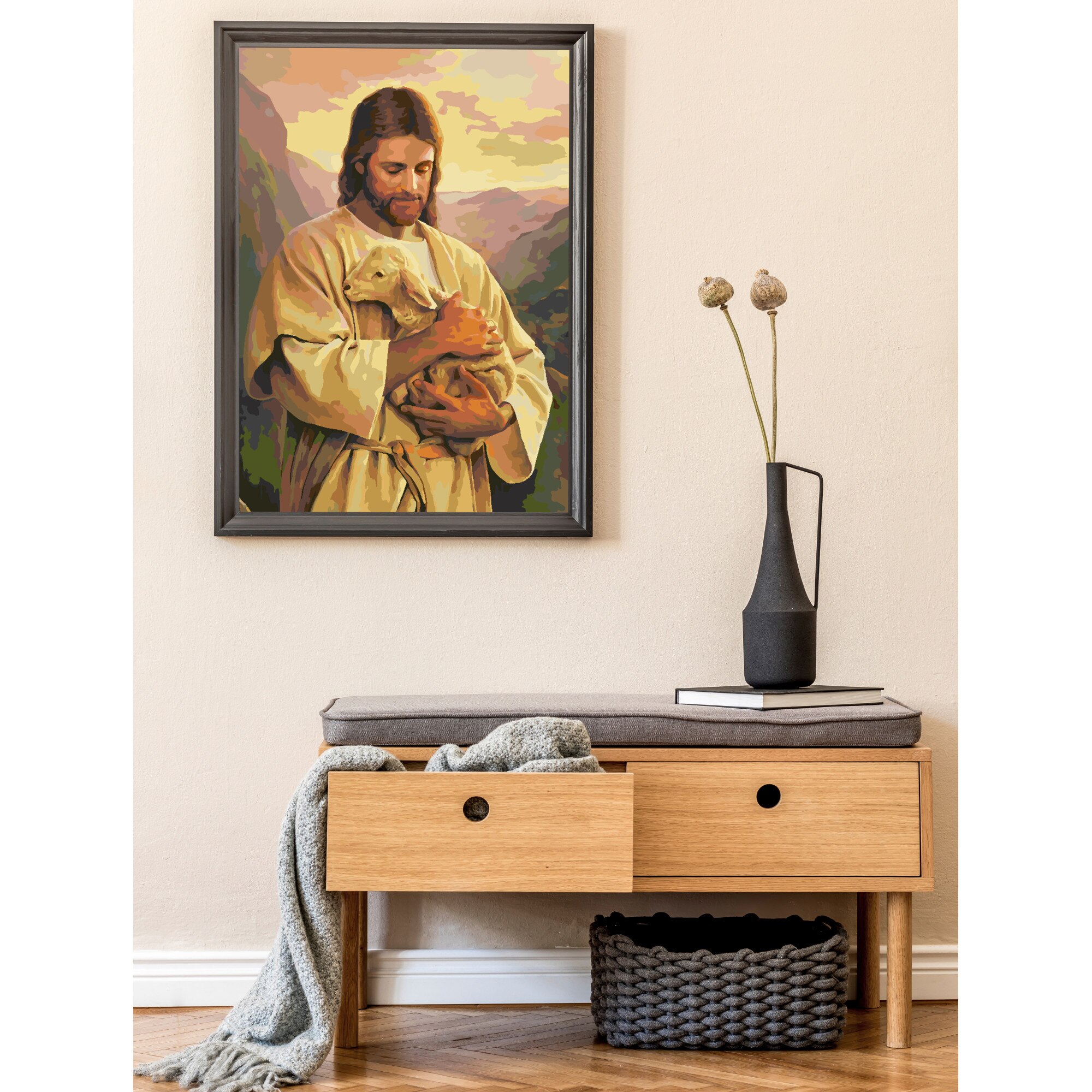 Set pictura pe numere Isus Hristos 4168, panza bumbac pe rama lemn ...