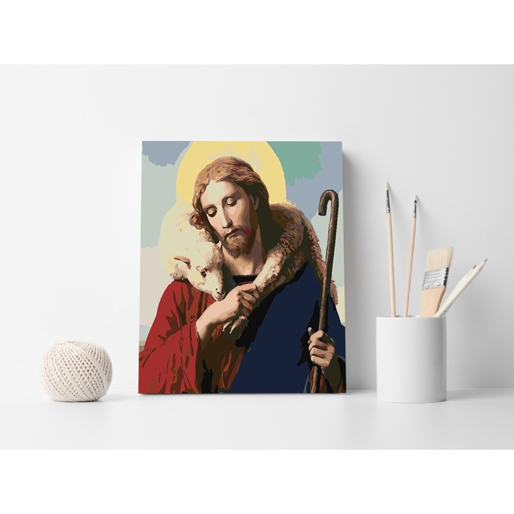 Set pictura pe numere Isus Hristos 4178, panza bumbac pe rama lemn ...