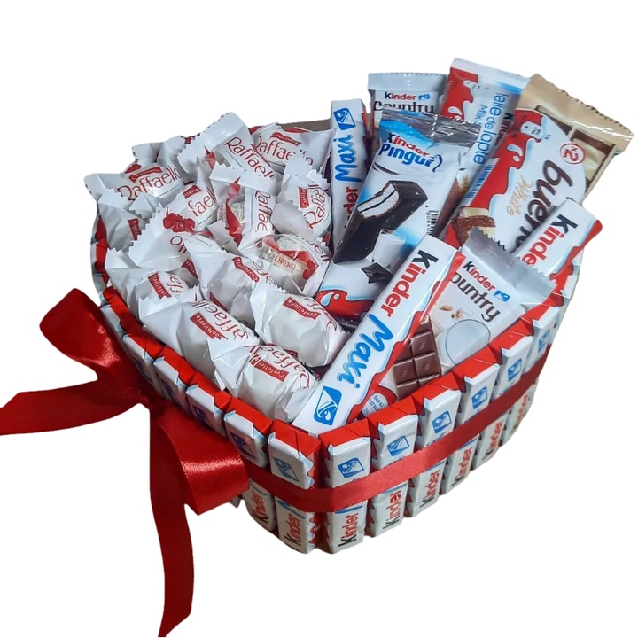 Cadou in forma de inima cu diverse sortimente de Kinder si Raffaello, 1 ...