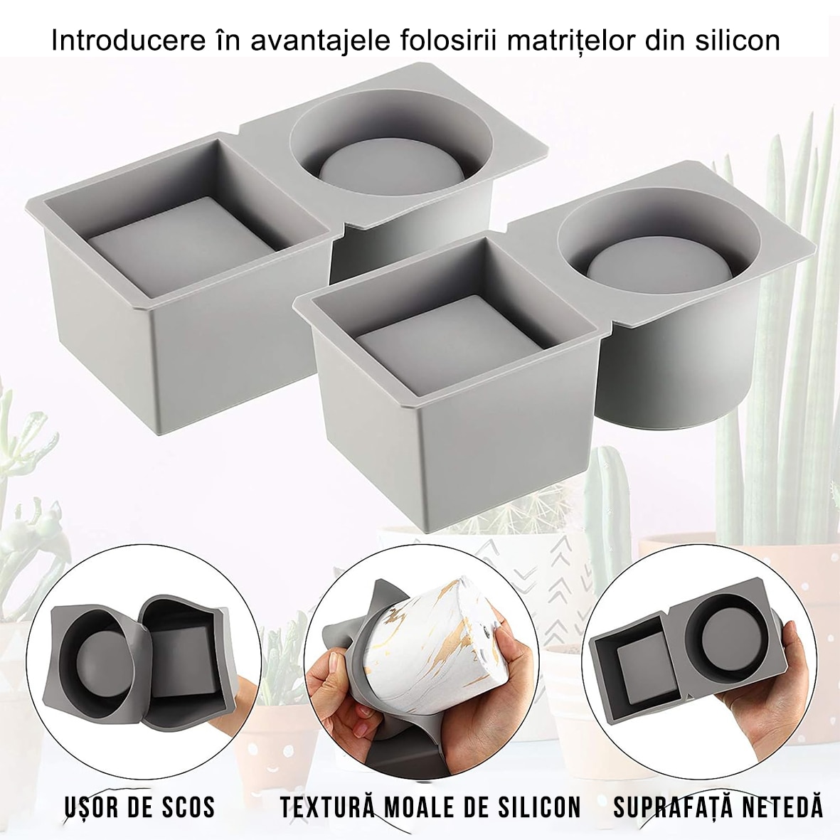 Set 2 Matrite din Silicon, Joystos, Pentru Minighiveci din Ciment ...