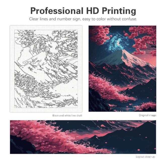 Set Pictura pe Numere, Muntele cu Ciresi Roz, 40 x 50 cm, Panza ...