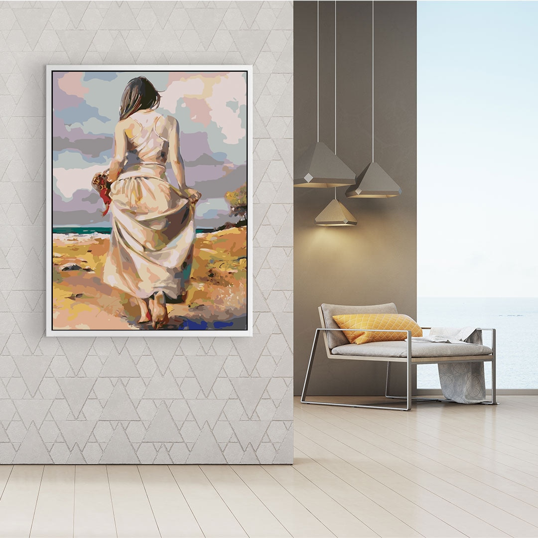 Set pictura pe numere Peisaj la mare 4232, panza bumbac pe rama lemn ...