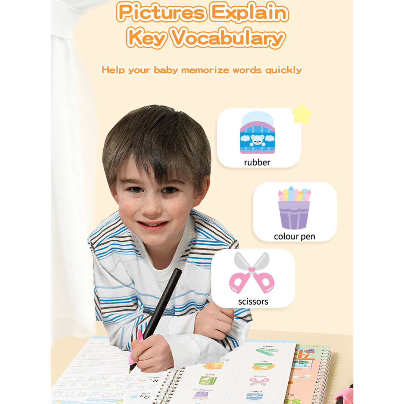 Set cu 4 caiete de lucru si stilou magic pentru scris si desenat Sank ...