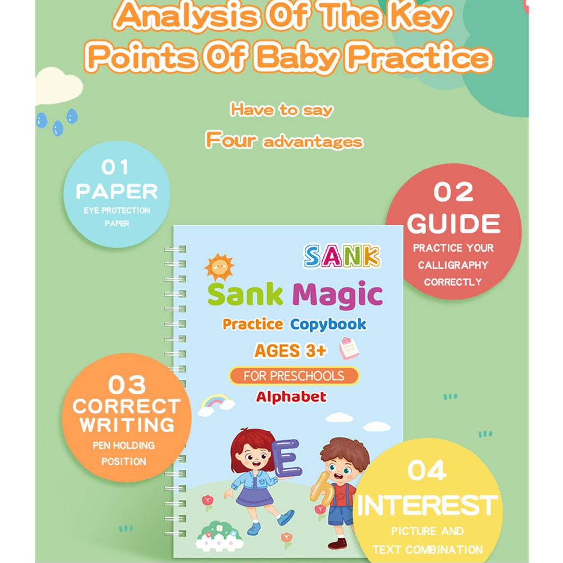 Set cu 4 caiete de lucru si stilou magic pentru scris si desenat Sank ...