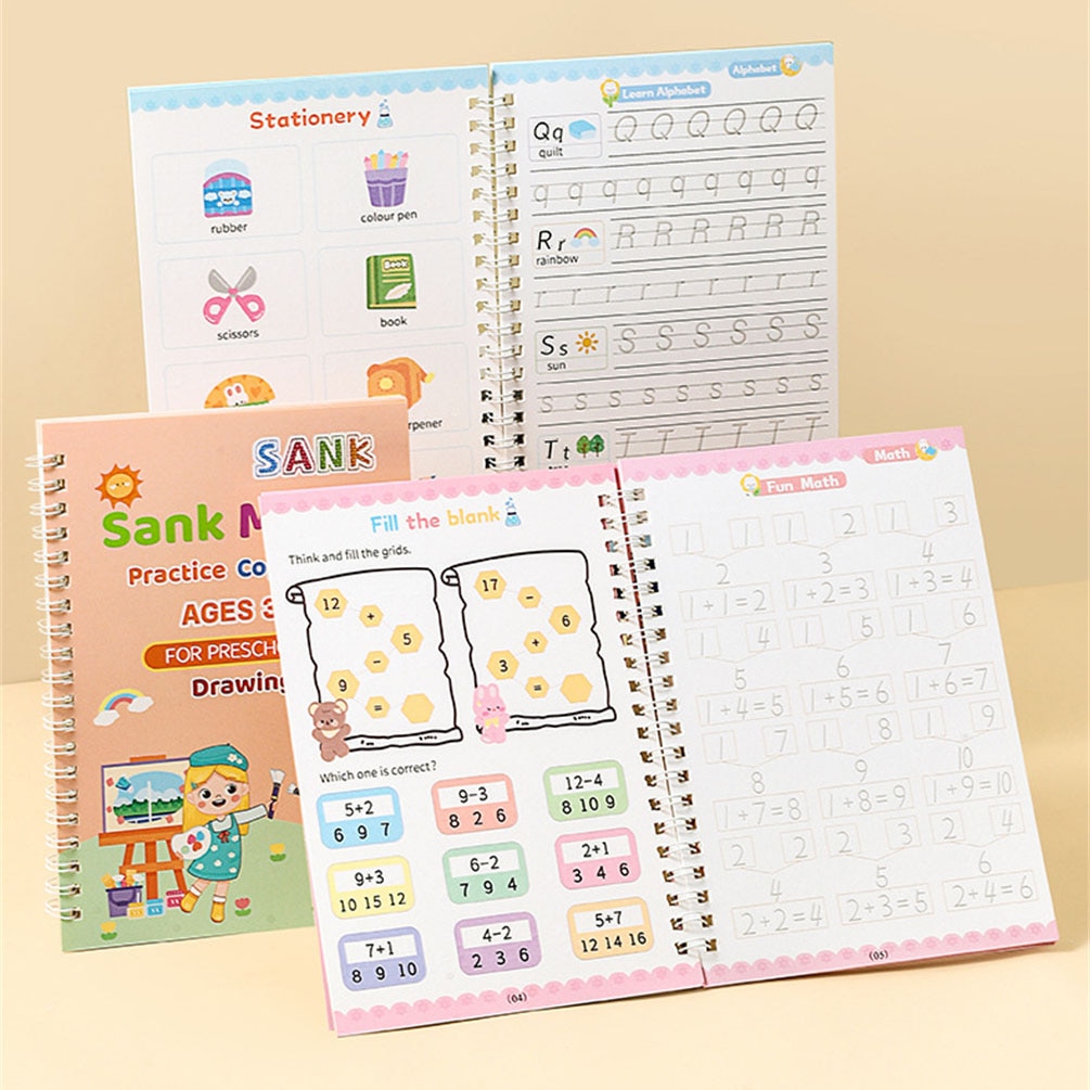 Set cu 4 caiete de lucru si stilou magic pentru scris si desenat Sank ...