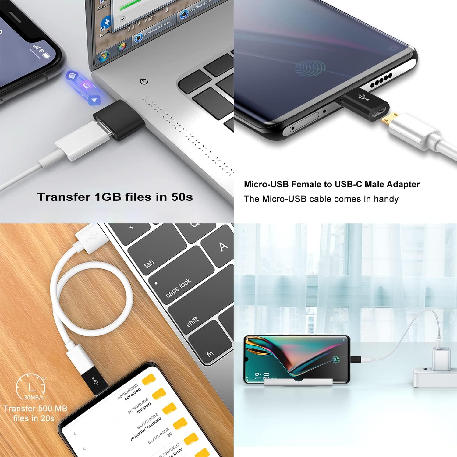 Set 4 Adaptoare, USB A - USB C, USB C - Micro USB, Negru - eMAG.ro