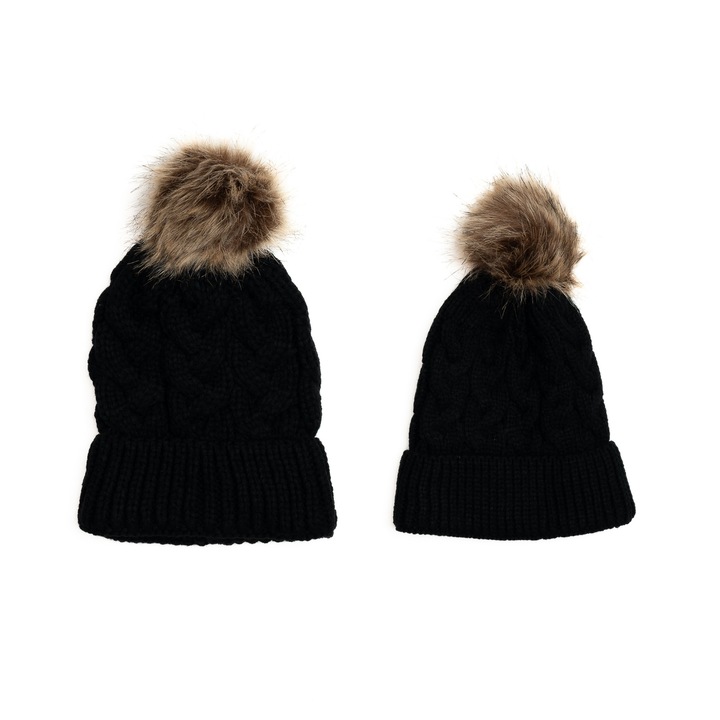 Set 2 caciuli crosetate cu mot, mama/ fiica, Melvelo - Black - eMAG.ro