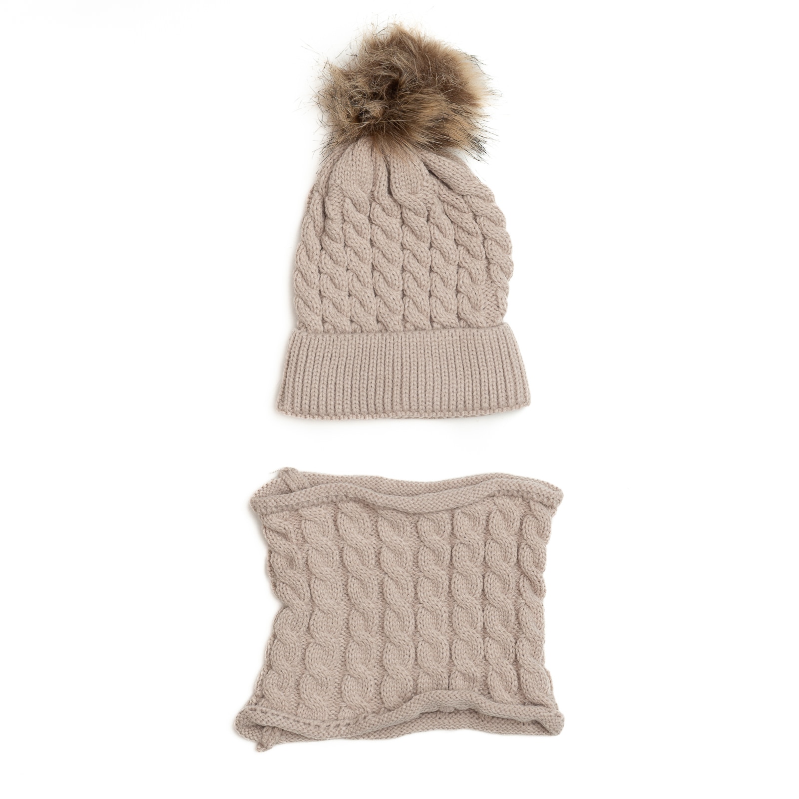 Set Caciula crosetata cu mot si fular, copii, Melvelo - Beige - eMAG.ro