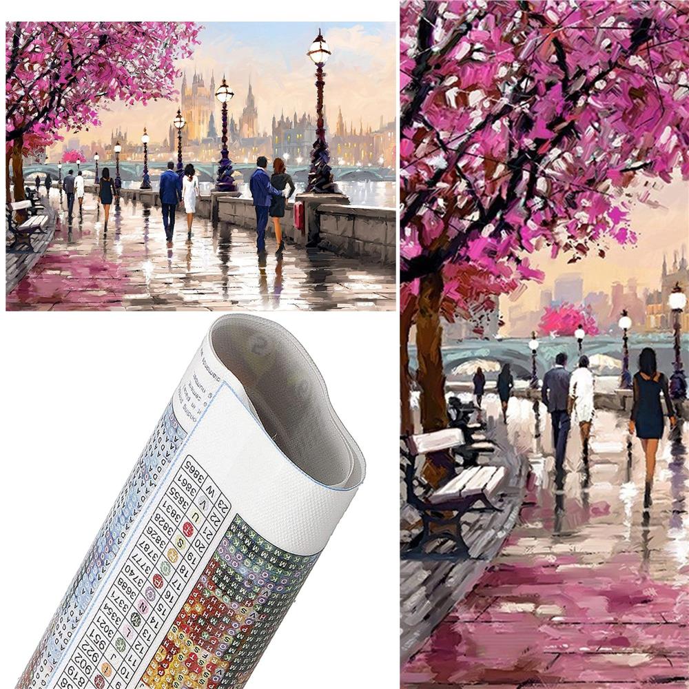 Set de broderie cu diamante 5D, 30x40cm, model Alee pietonala langa rau ...