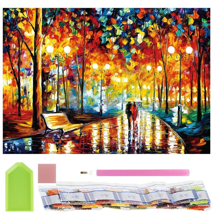 Set de broderie cu diamante 5D, 30x40cm, model Alee in parc - eMAG.ro