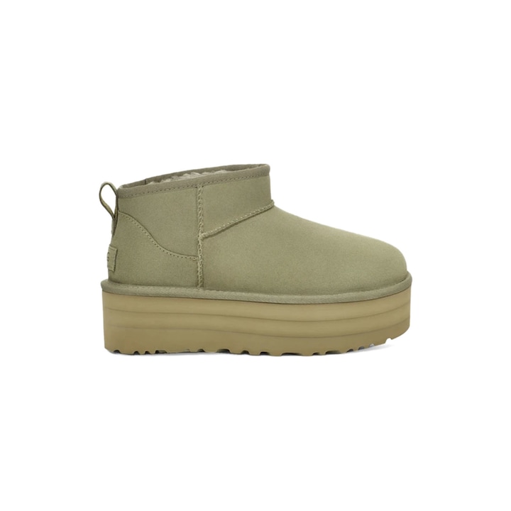 Ghete dama, UGG, Classic Ultra Mini Platform, Piele intoarsa, Verde, 41 ...