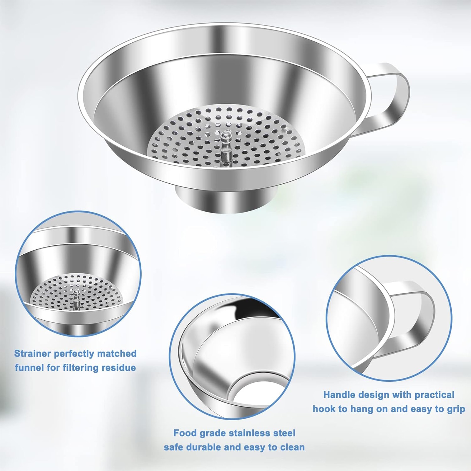 Set 3 buc palnie inox pentru borcane, NUODWELL, Echipat cu filtru ...