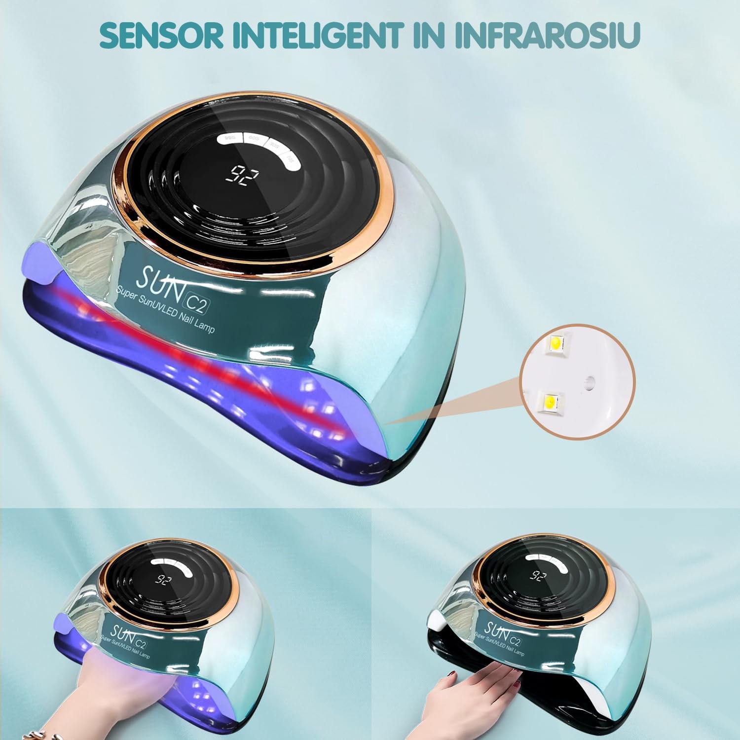 Lampa unghii UV LED 288W, BYONDSELF® Lampa profesionala 63 Leduri UV ...