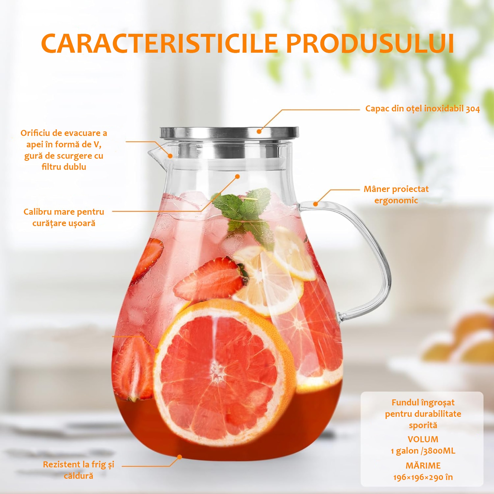 Carafa, ZUNSEAT, Sticla, 2L, Transparent - eMAG.ro