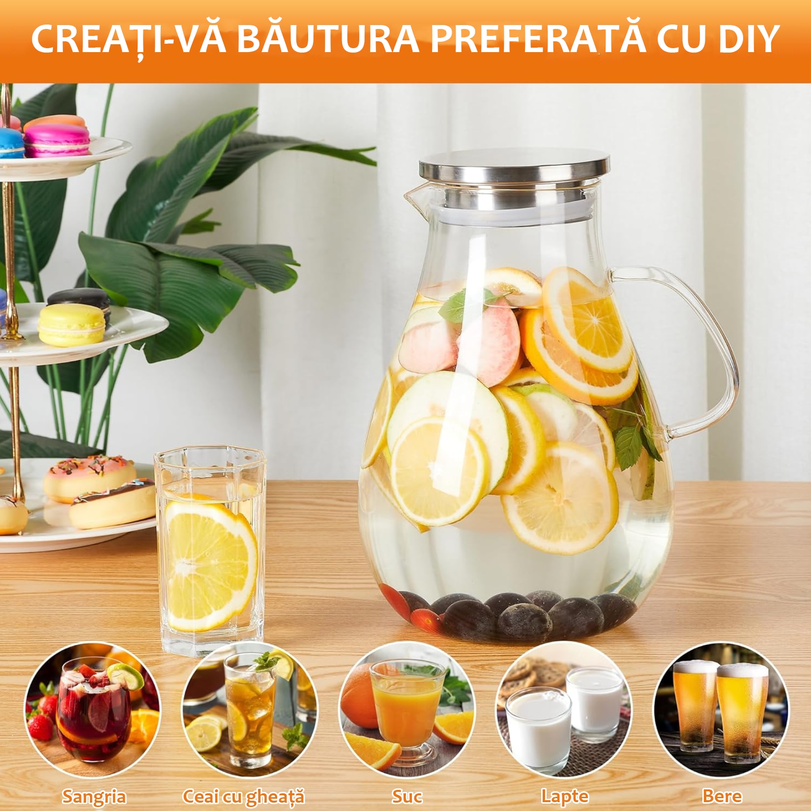 Carafa, ZUNSEAT, Sticla, 2L, Transparent - eMAG.ro