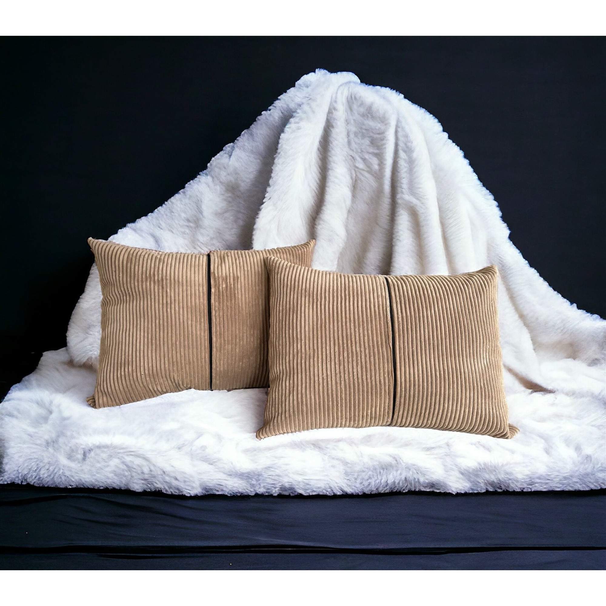 Set 2 fete perna decorative, 50x70, inchidere cu fermoar, camel - eMAG.ro