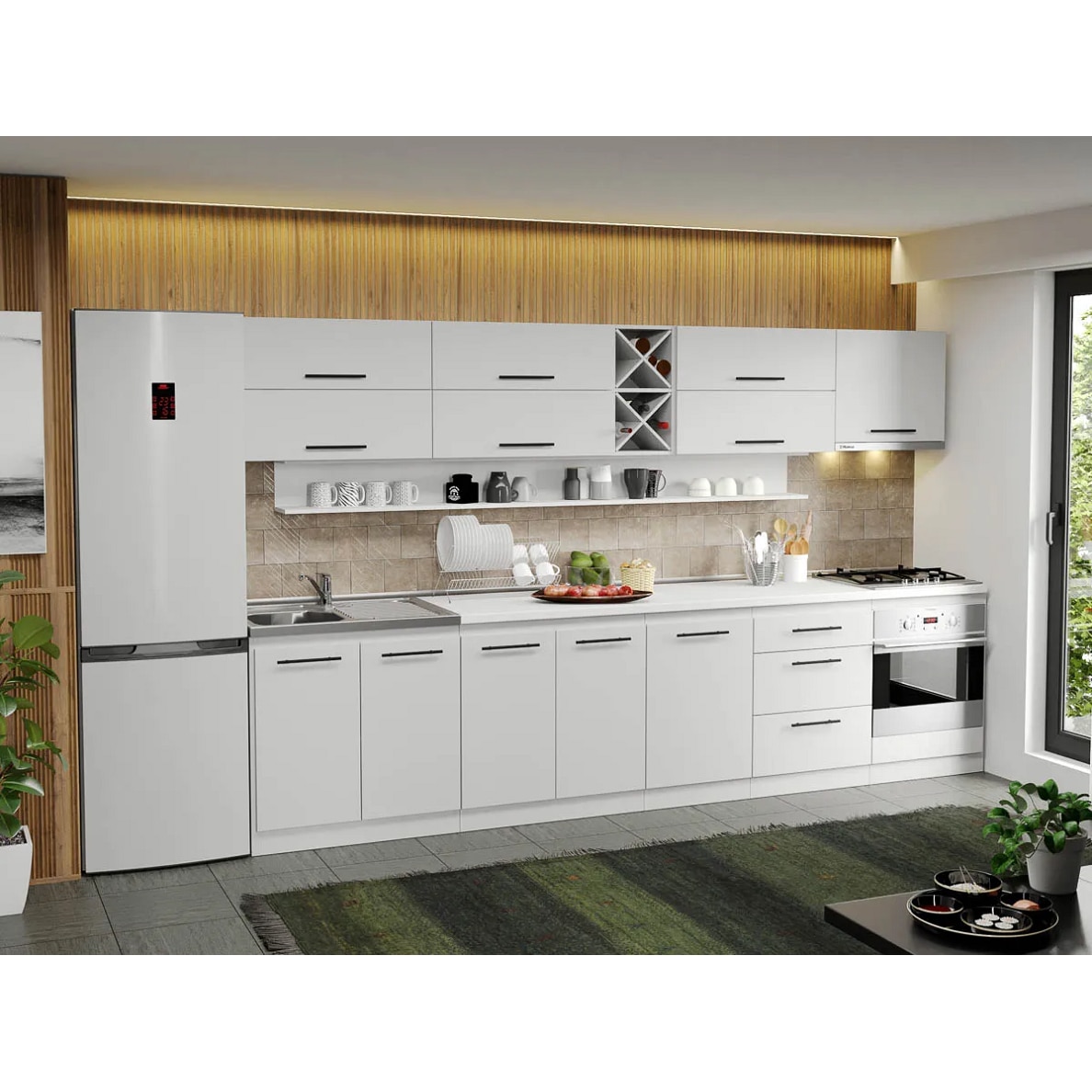 Set Mobila Bucatarie, 13, Alba Sofi, 330cm, Blat 38mm, Termorezistent ...