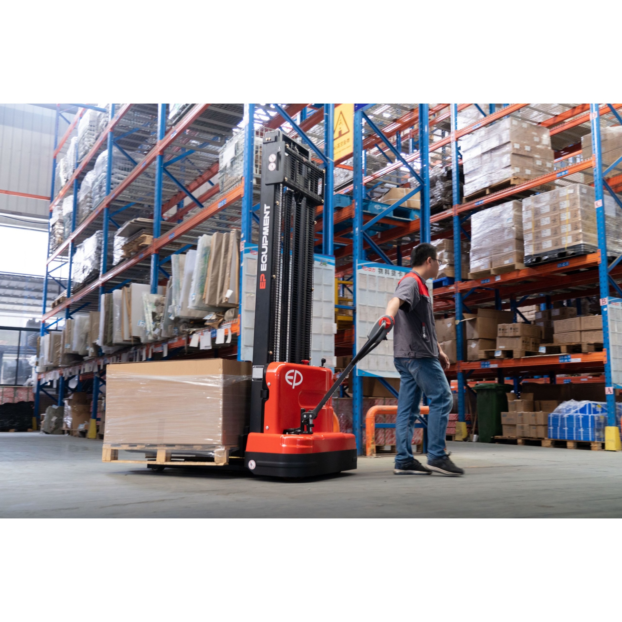 Transpalet electric cu catarg 1200 kg, EP, EST124, baterie AGM, fara ...