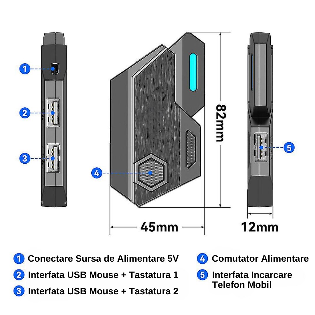 Set Gaming Telefon cu Tastatura Iluminata 39 taste One Hand si mouse ...