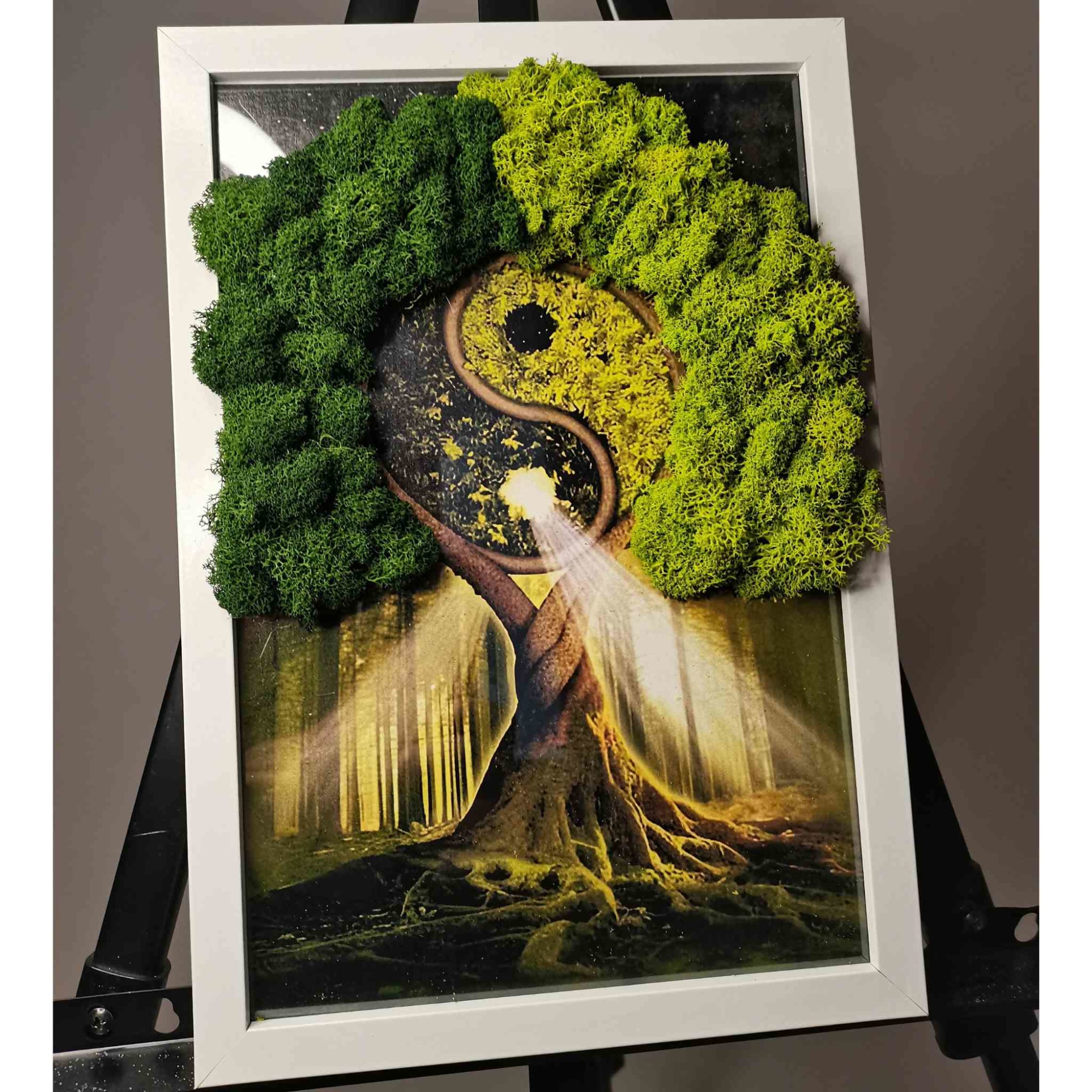 Tablou cu licheni naturali, stabilizati "Copac Yin-Yang", 32.5x22.5 cm ...