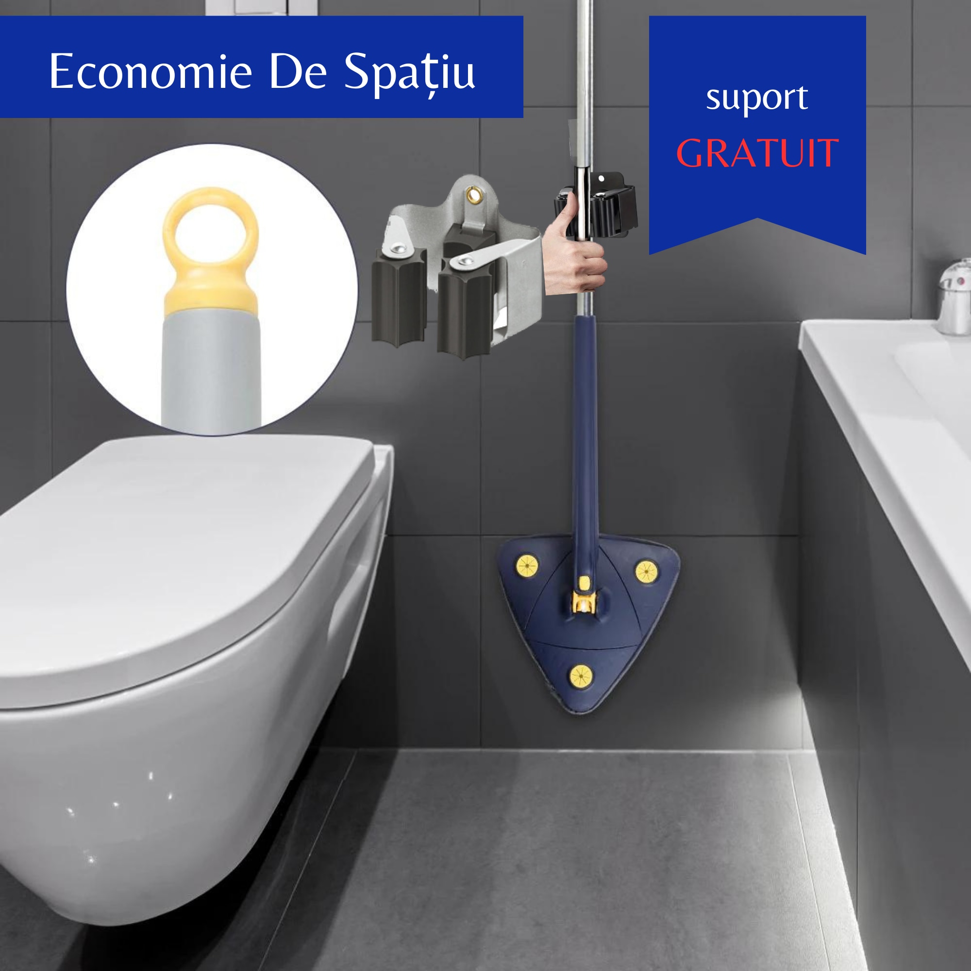 Kit Mop Triunghiular Stoarcere Automata cu Rezervor Detergent si Rotire ...