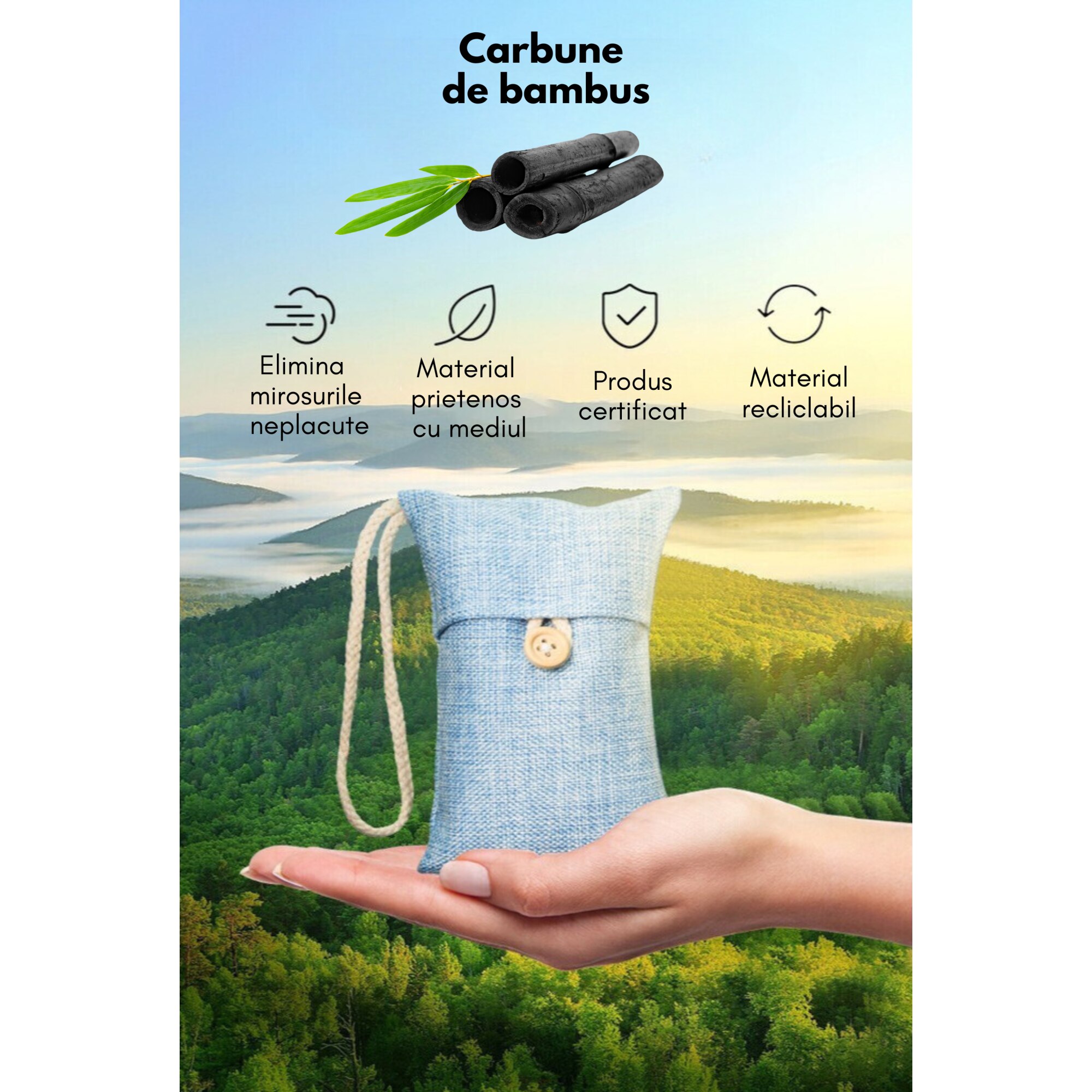 Set 6 saculeti cu carbune activ din bambus, purificator natural ...
