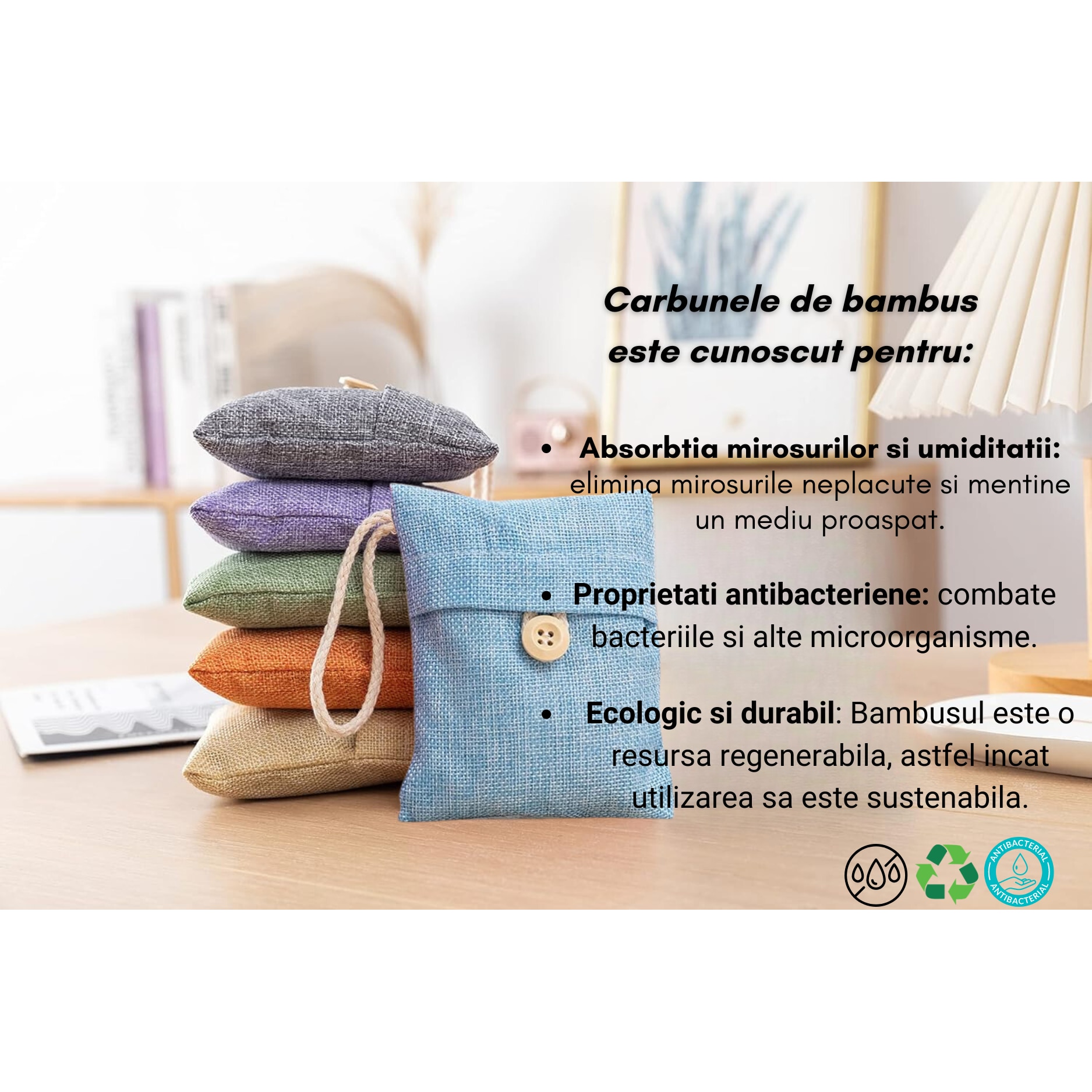 Set 6 saculeti cu carbune activ din bambus, purificator natural ...