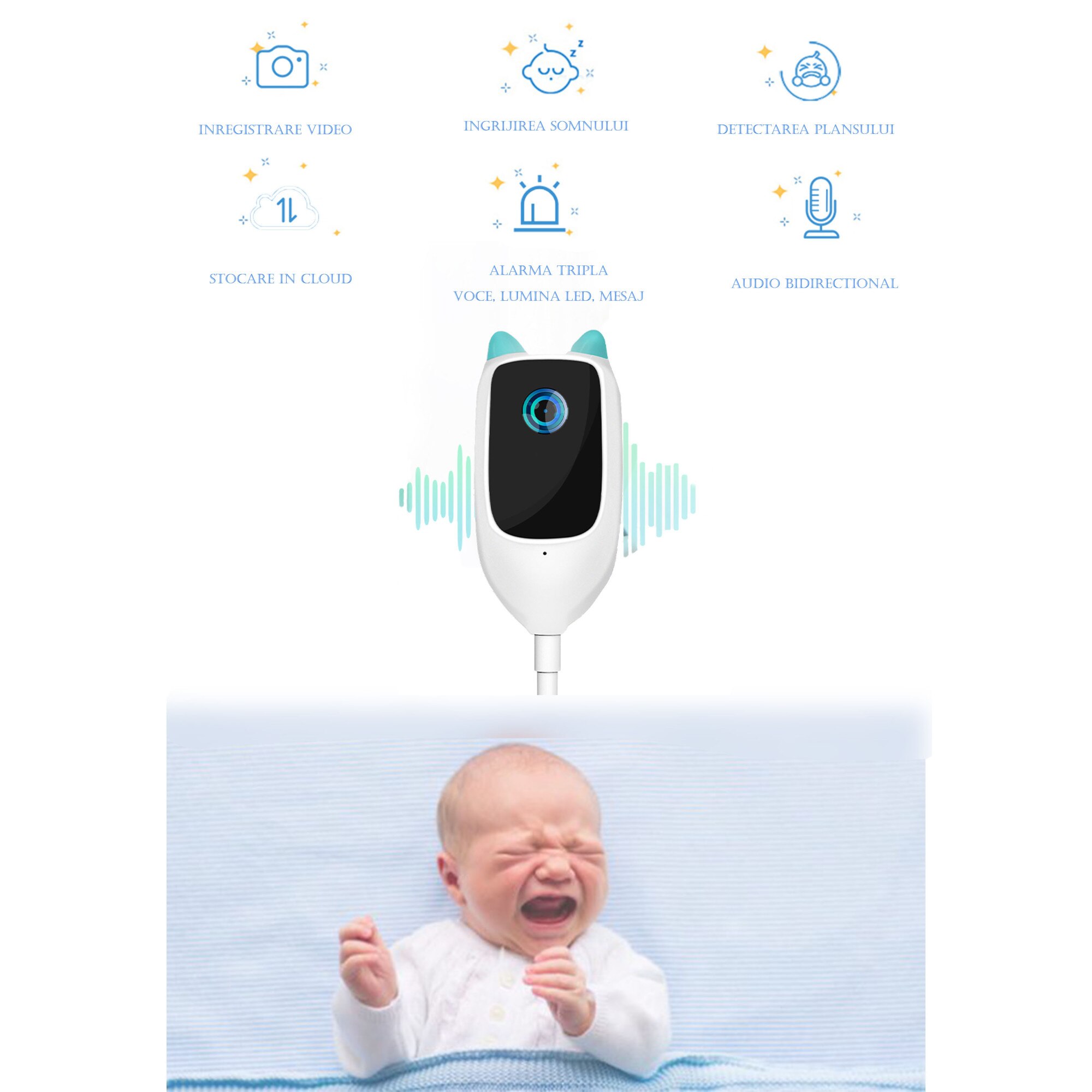 Baby Monitor Smart pentru Bebelusi, Sistem De Prindere Unic Tip Clama ...